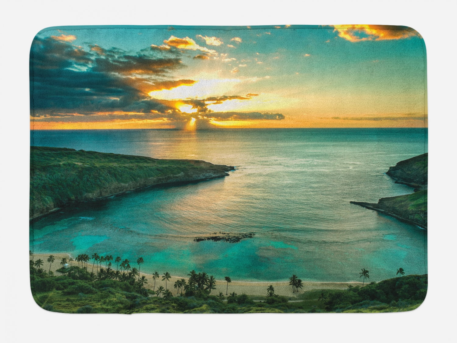 Hawaiian Bath Mat, Sunrise over Hanauma Bay Oahu Hawaii Sunbeams ...
