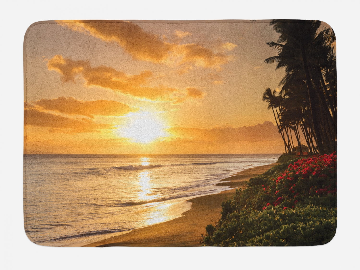 Hawaiian Bath Mat, Warm Tropical Sunset on Sands of Kaanapali Beach in ...