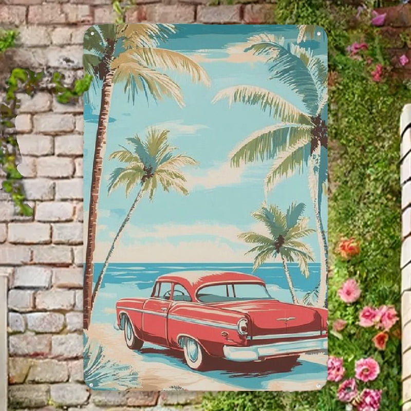 Hawaiian Beach Coconut Tree Car Metal Tin Signs Vintage Iron Painting ...
