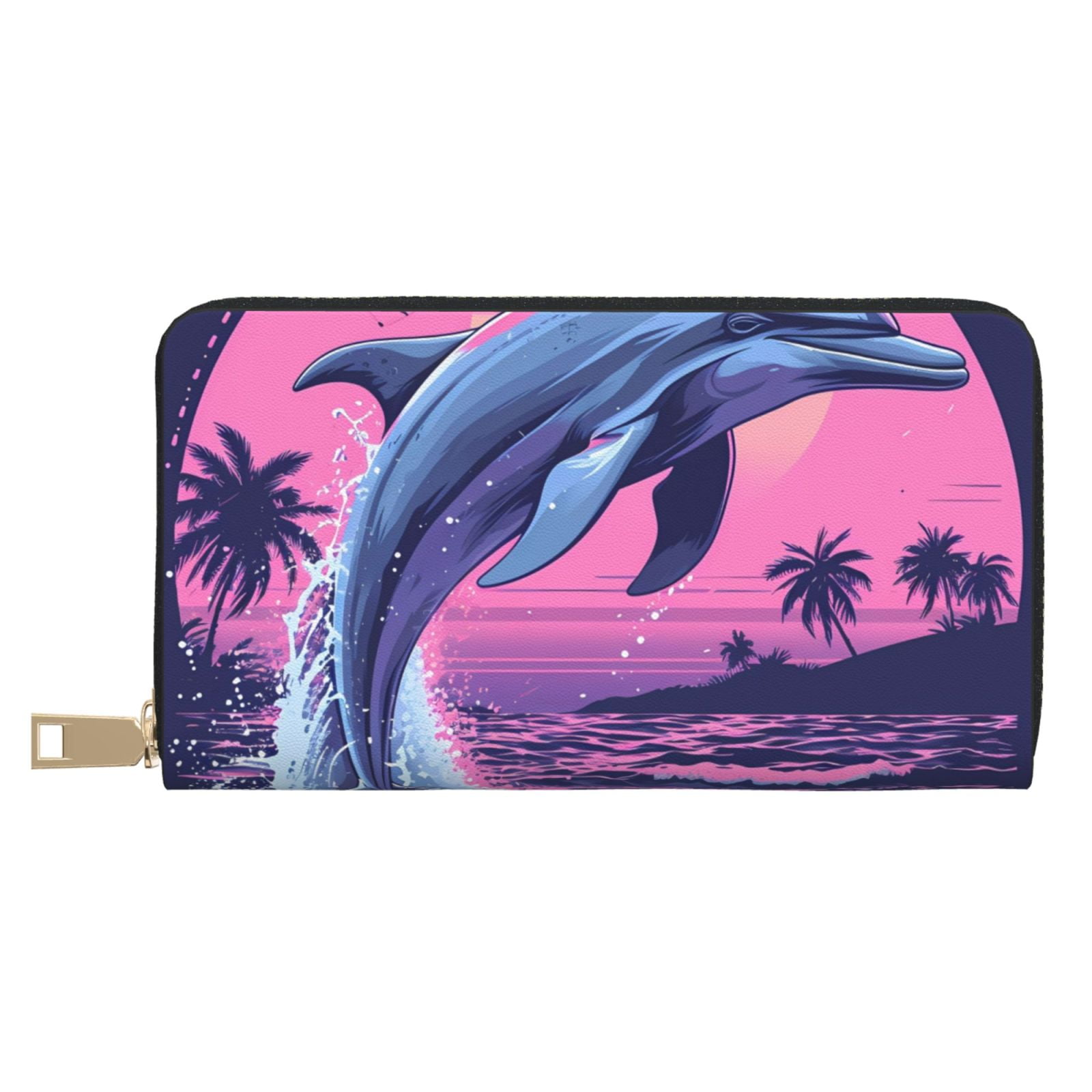 Hawaiian Beach Dolphin Wallet Women, Leather Bifold Multi Card Wallet ...