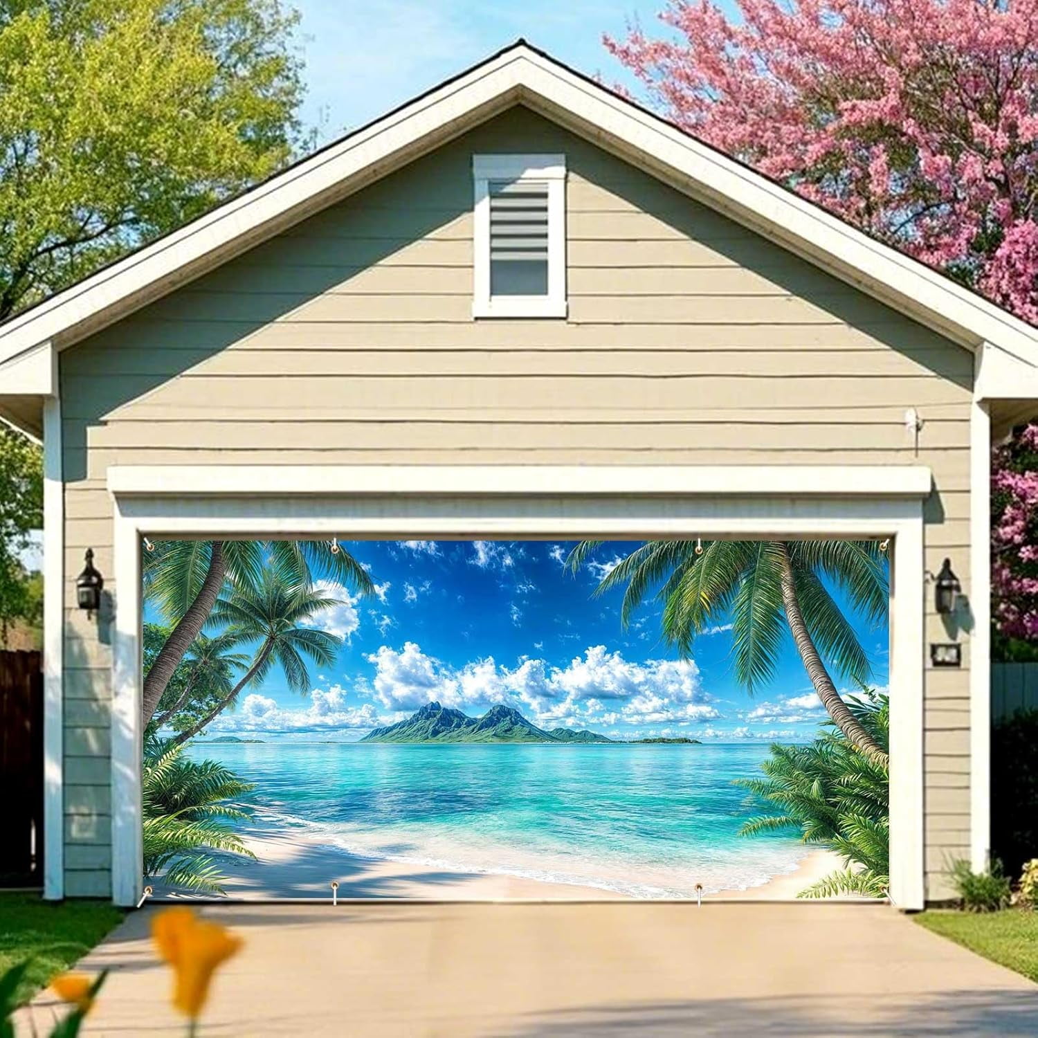 Hawaiian Beach Garage Door Cover Banner Decorations, Luau Summer ...