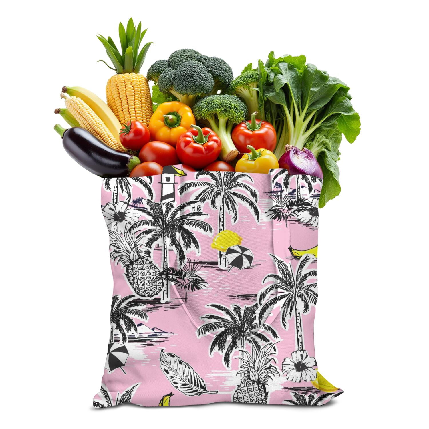 Hawaiian Beach Landscape Canvas Tote Bag, Reusable Tropical Palm Tree ...