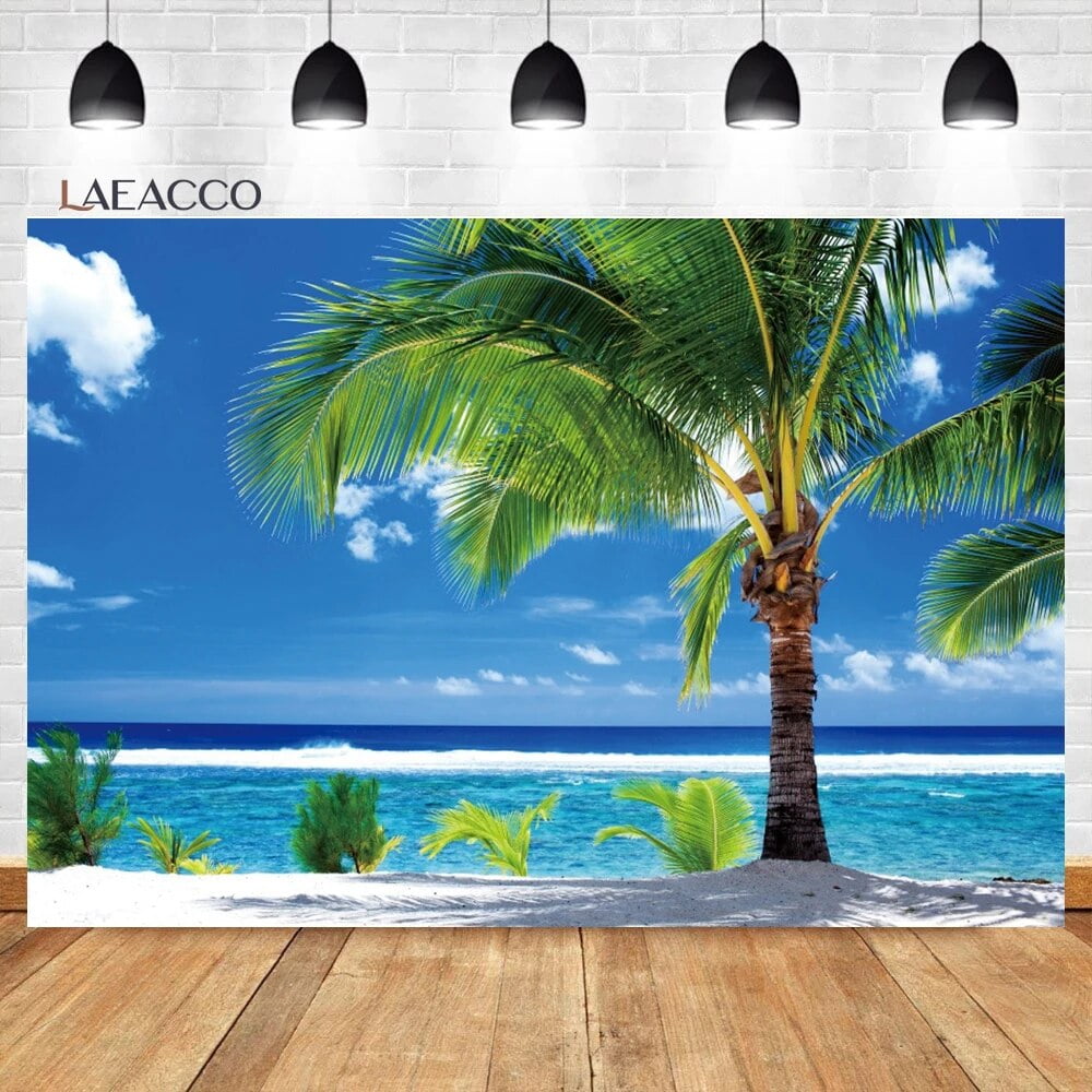 Hawaiian Beach Ocean Backdrop Summer Tropical Party Palm Tree Sea ...