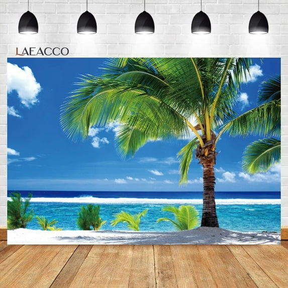 Hawaiian Beach Ocean Backdrop Summer Tropical Party Palm Tree Sea ...