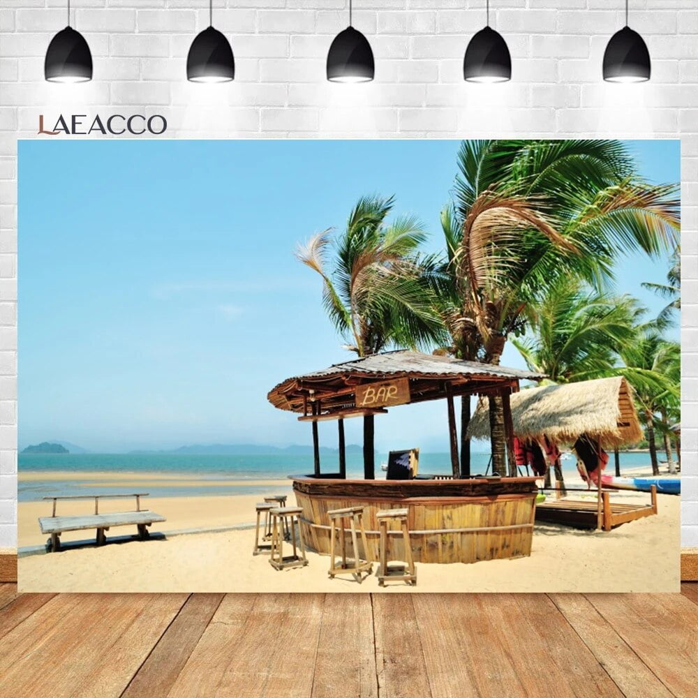 Hawaiian Beach Ocean Backdrop Summer Tropical Party Palm Tree Sea ...