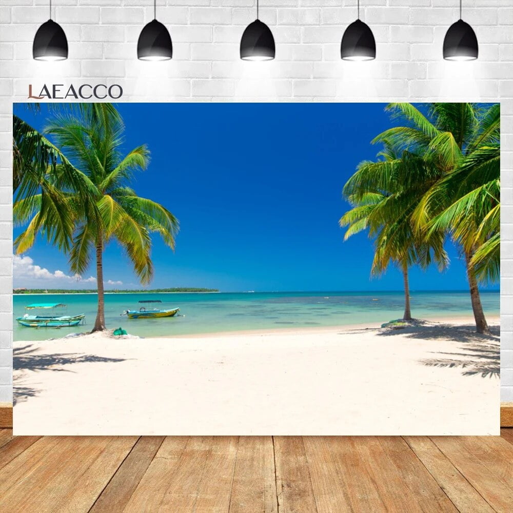 Hawaiian Beach Ocean Backdrop Summer Tropical Party Palm Tree Sea ...