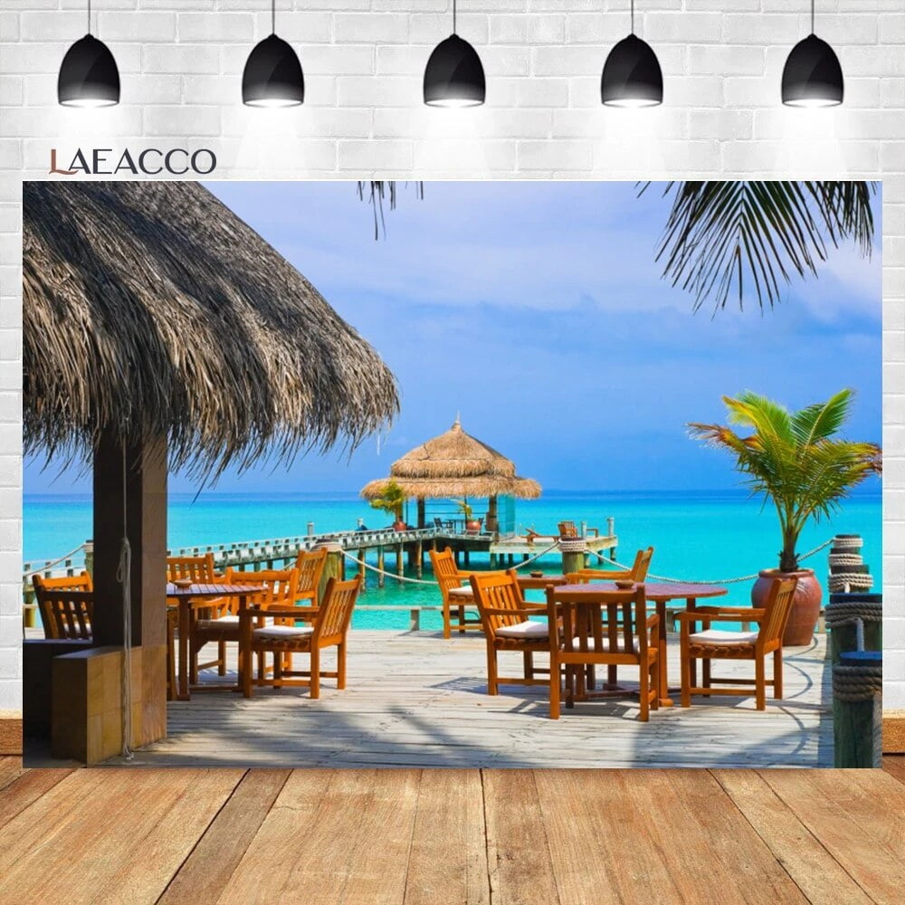 Hawaiian Beach Ocean Backdrop Summer Tropical Party Palm Tree Sea ...