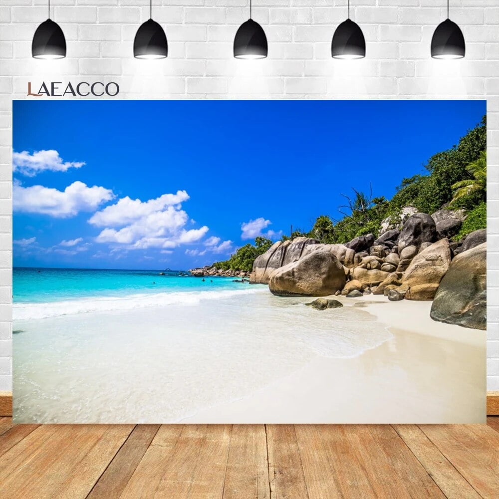 Hawaiian Beach Ocean Backdrop Summer Tropical Party Palm Tree Sea ...