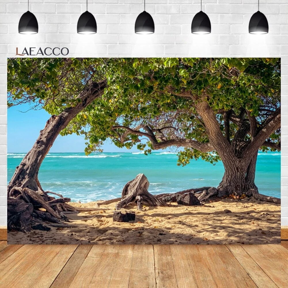 Hawaiian Beach Ocean Backdrop Summer Tropical Party Palm Tree Sea ...