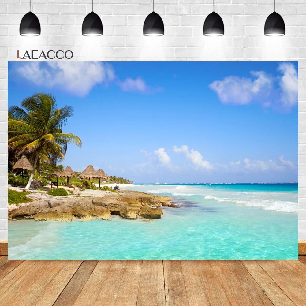 Hawaiian Beach Ocean Backdrop Summer Tropical Party Palm Tree Sea ...