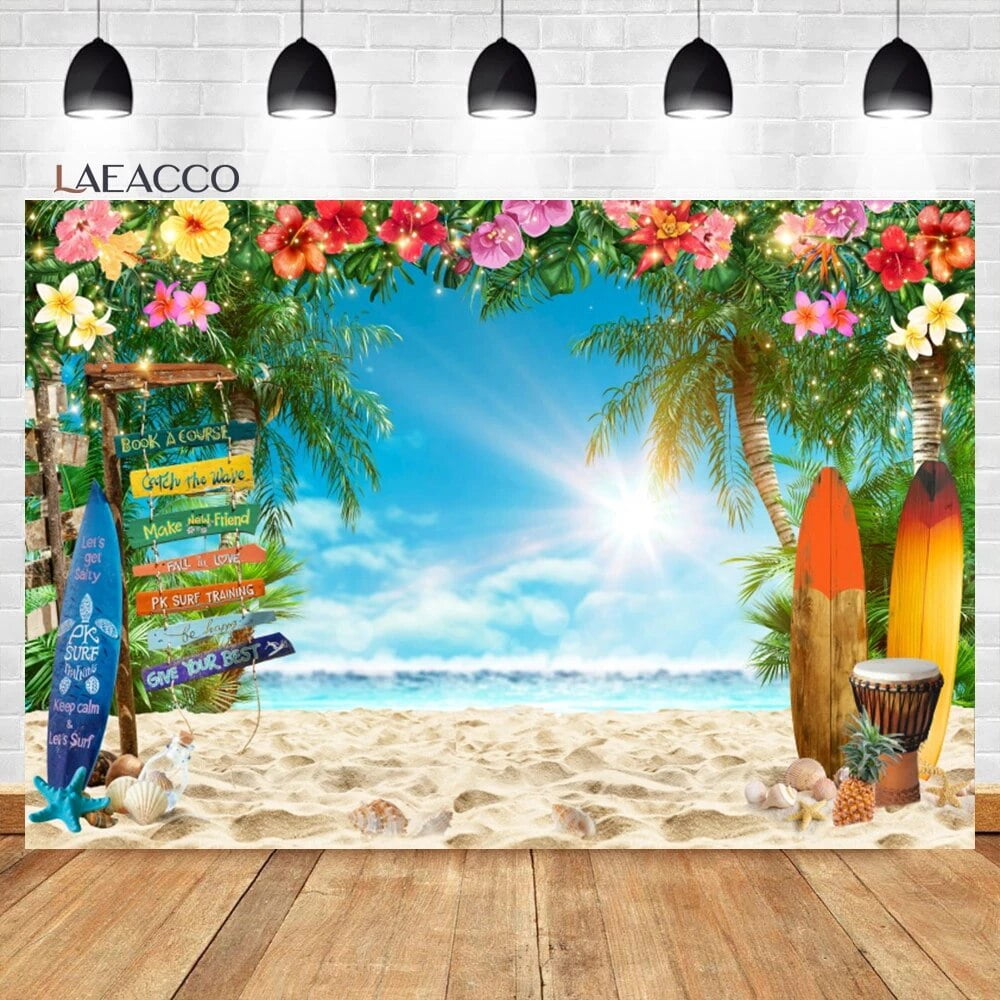 Hawaiian Beach Ocean Backdrop Summer Tropical Party Palm Tree Sea ...