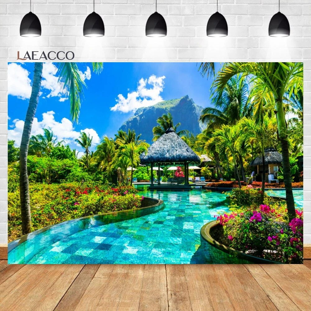 Hawaiian Beach Ocean Backdrop Summer Tropical Party Palm Tree Sea ...