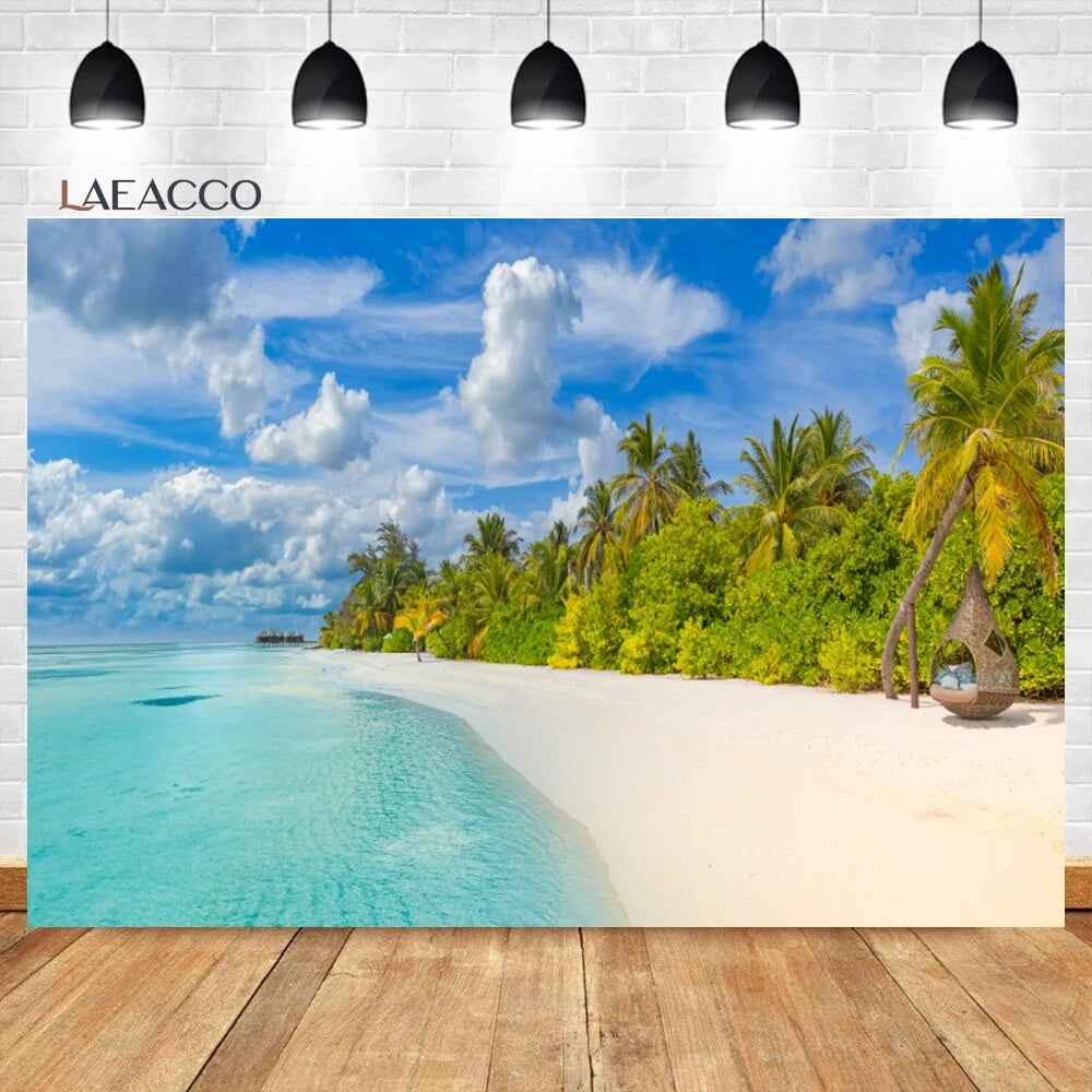 Hawaiian Beach Ocean Backdrop Summer Tropical Party Palm Tree Sea ...