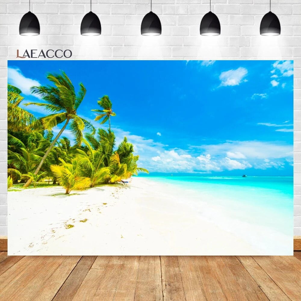 Hawaiian Beach Ocean Backdrop Summer Tropical Party Palm Tree Sea ...