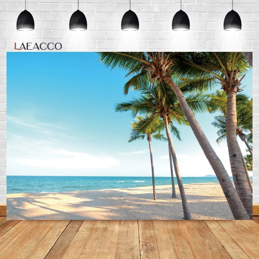 Hawaiian Beach Ocean Backdrop Summer Tropical Party Palm Tree Sea ...