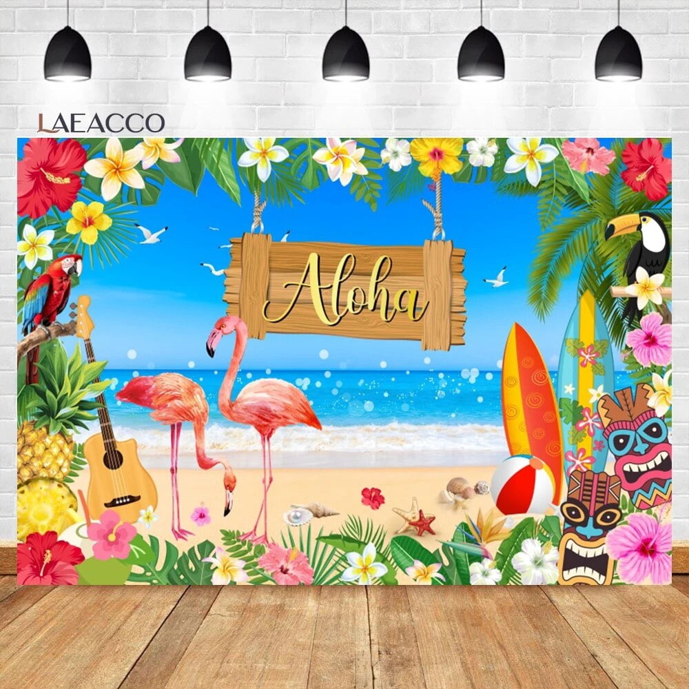 Hawaiian Beach Ocean Backdrop Summer Tropical Party Palm Tree Sea ...