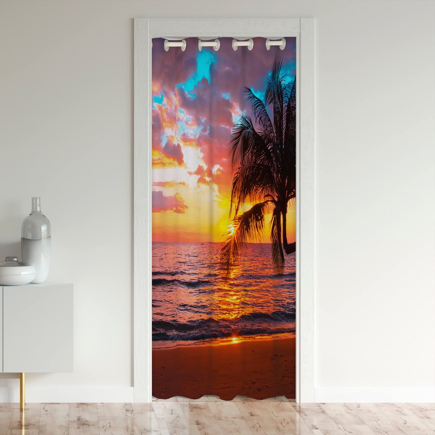 Hawaiian Beach Palm Tree Sea Sunset Ocean Beach Door Curtains Closet ...