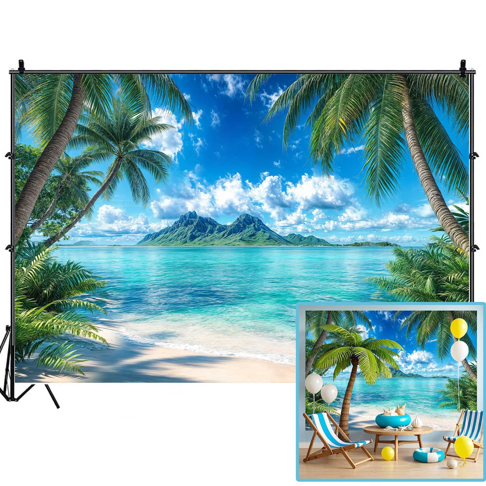 Hawaiian Beach Party Backdrops for Photoshoot, Luau Summer Tropical Sea ...