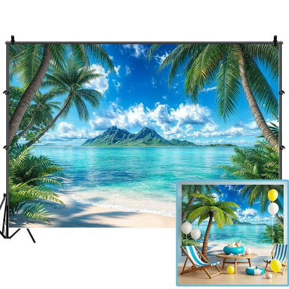 Hawaiian Beach Party Backdrops for Photoshoot, Luau Summer Tropical Sea ...