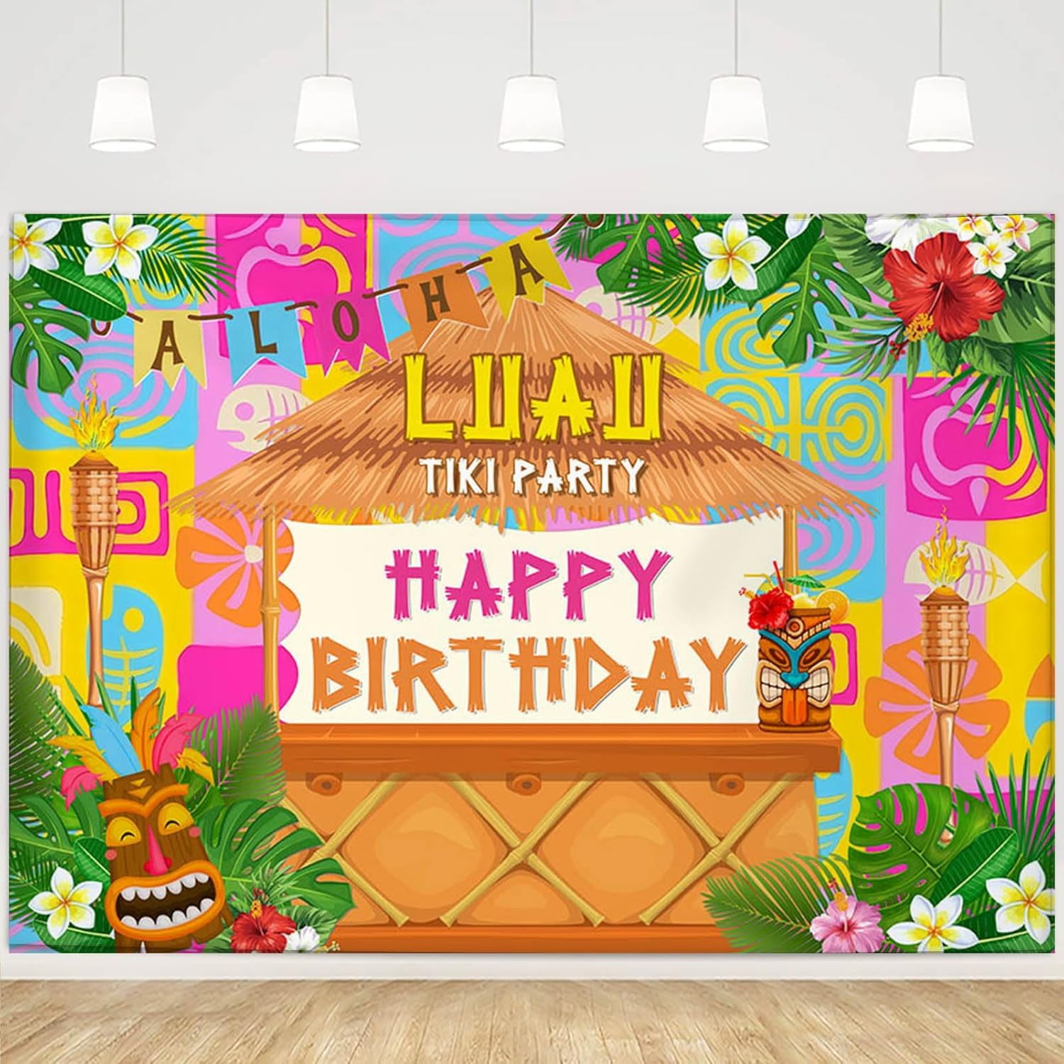 Hawaiian Birthday Backdrop Aloha Luau Tiki Party Photography Background ...