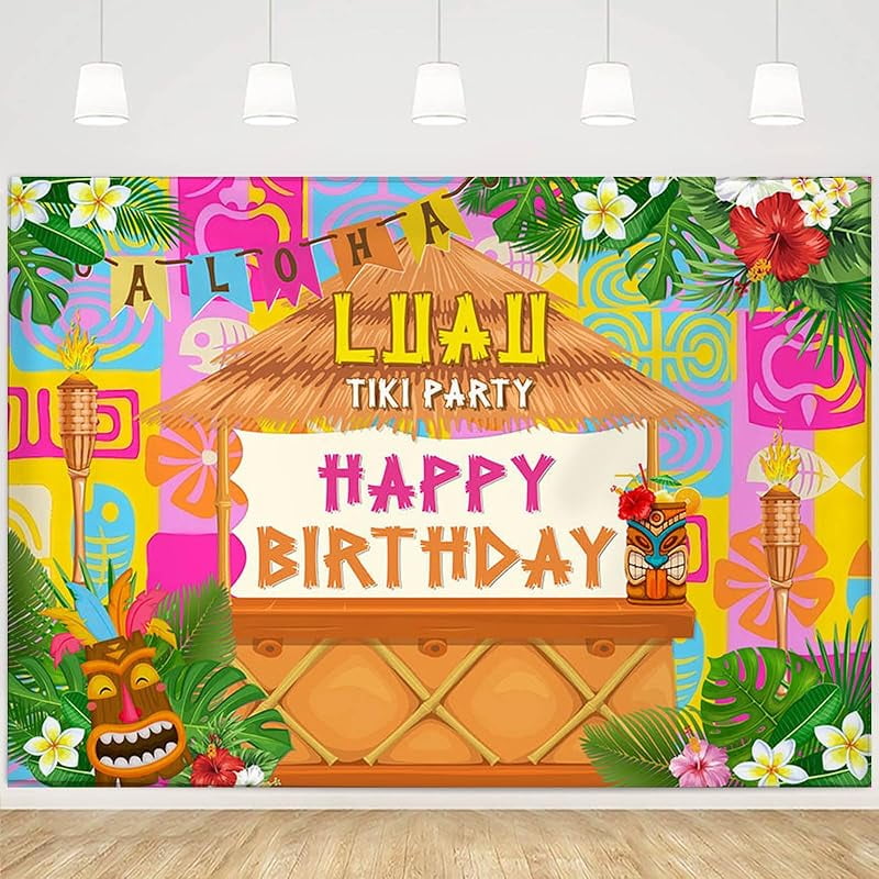 Hawaiian Birthday Backdrop Aloha Luau Tiki Party Photography Background ...