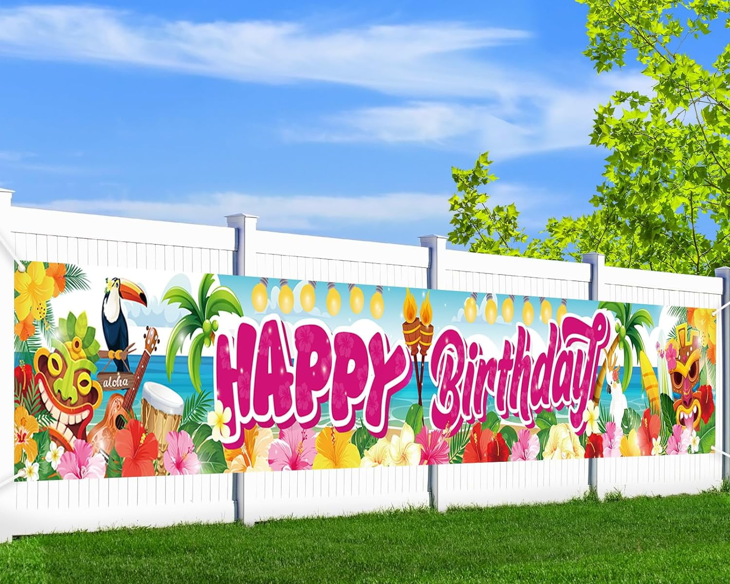 Hawaiian Birthday Party Banner, Aloha Luau Party Decorations Yard ...
