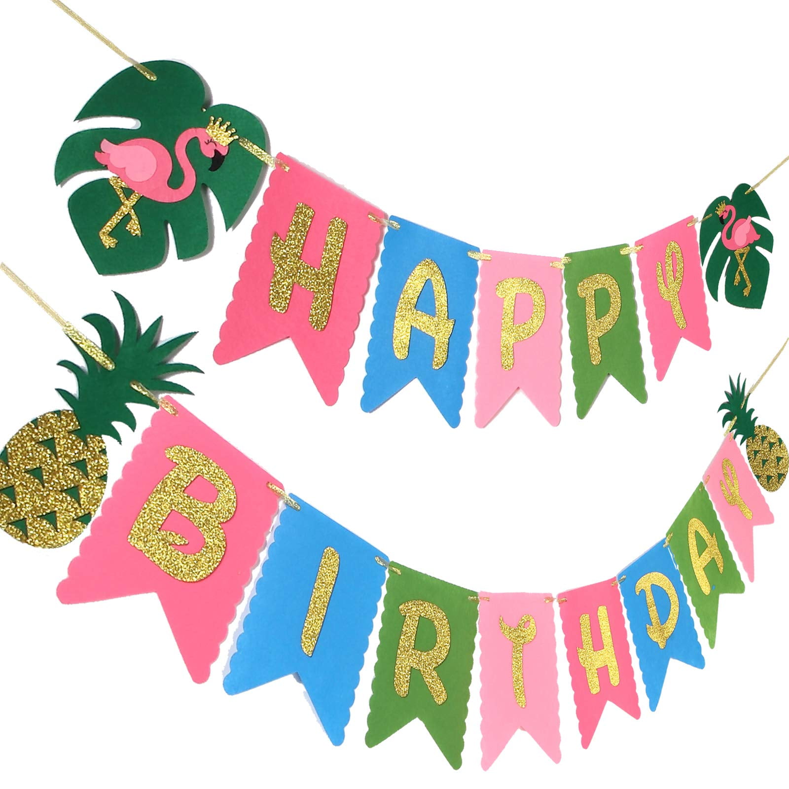 Hawaiian Birthday Party Decoration for Luau Summer KMC2Pool Glitter Gold Birthday Banner for ...