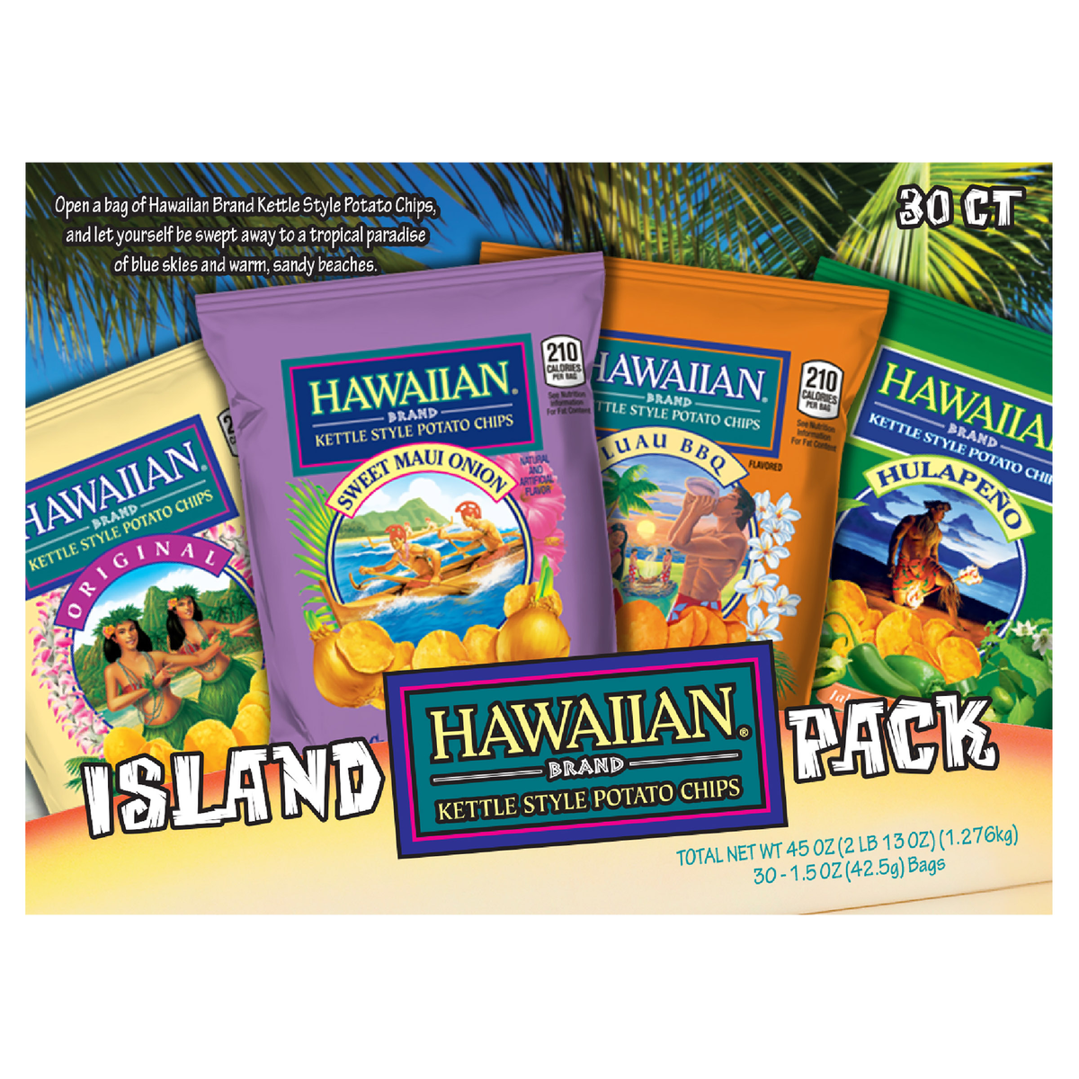 Hawaiian Brand Kettle Style Potato Chips, Island Variety Pack, 1.5 oz ...