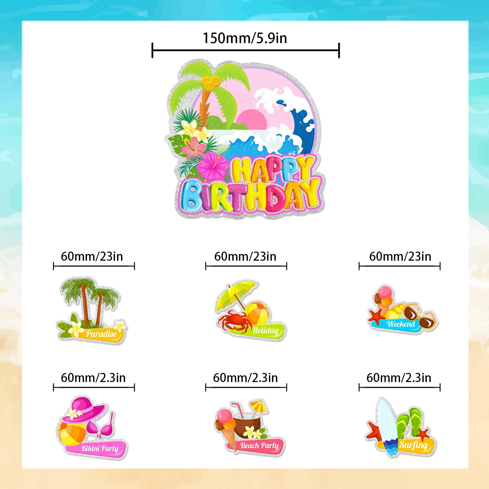 Hawaiian Cake Toppers AJH3 Set of 7 Kids' Beach Birthday, This is perfect for baby shower party ...