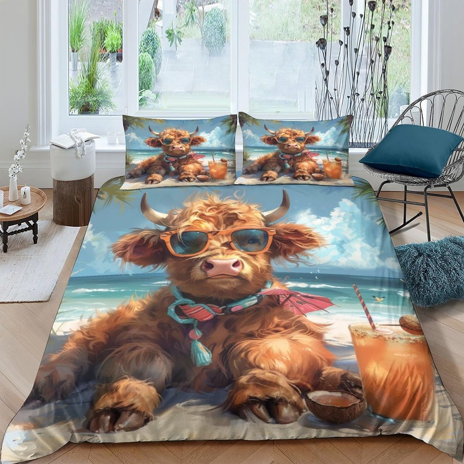 Hawaiian Cattle 3D Print Cute Animals Duvet Cover for Teens and Adults ...