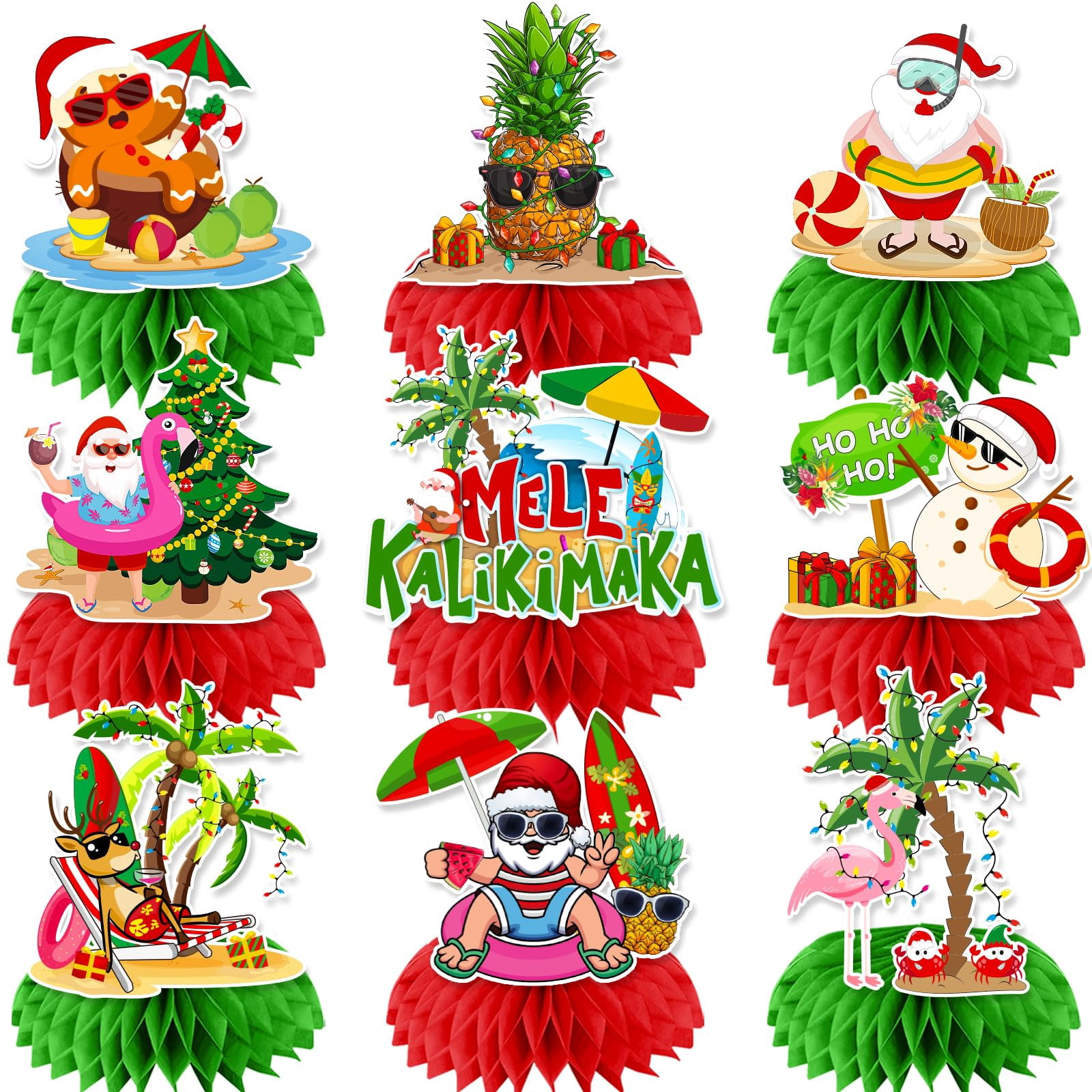 Hawaiian Christmas Decorations Honeycomb Centerpiece,9pcs Tropical ...