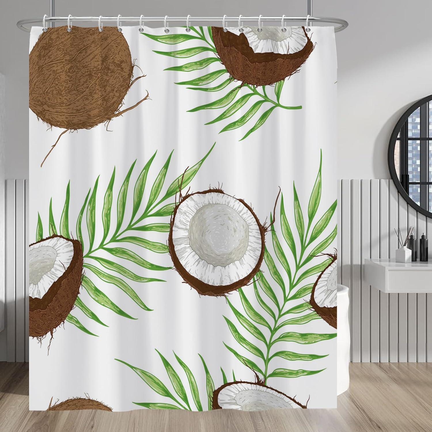 Hawaiian Coconut Shower Curtains Set Decorative Summer Fruits Modern ...