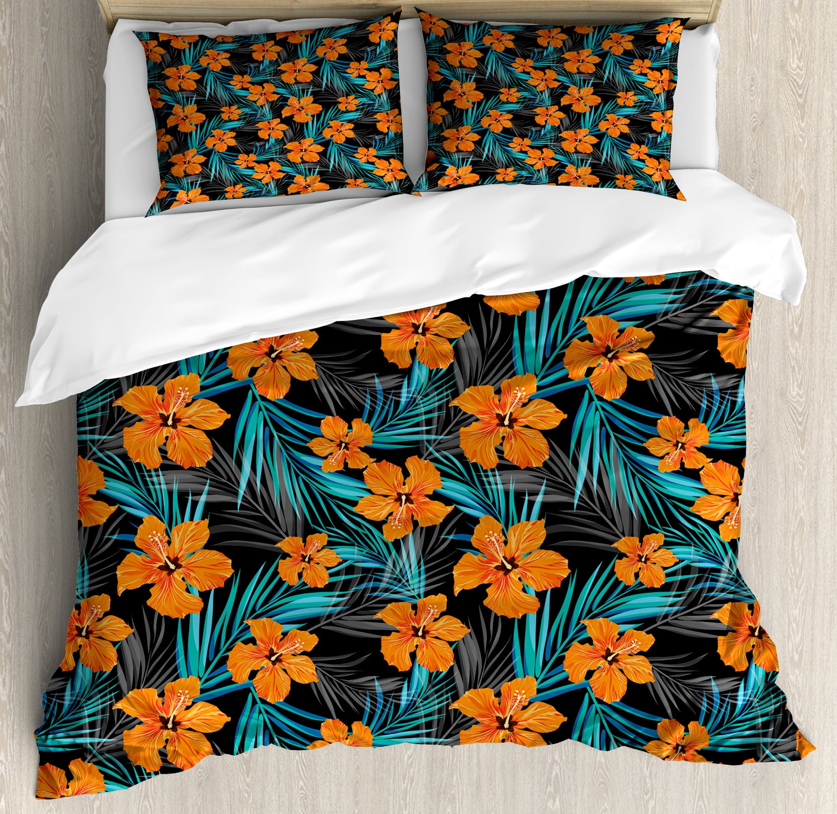 Hawaiian Colors Duvet Cover Set, Macro Graphic of Blooming Hawaiian ...