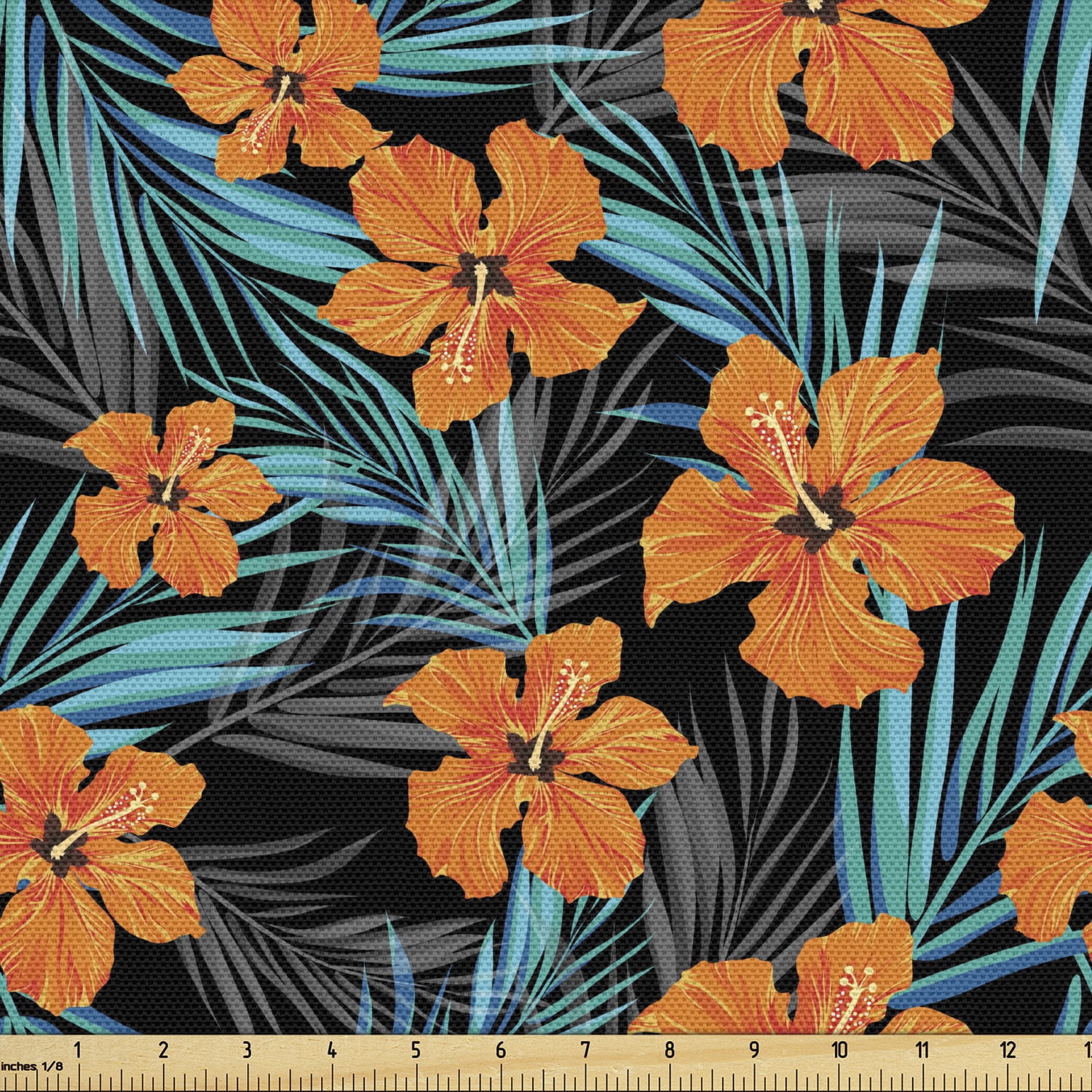 Hawaiian Colors Fabric by The Yard, Macro Graphic of Blooming Hawaiian ...