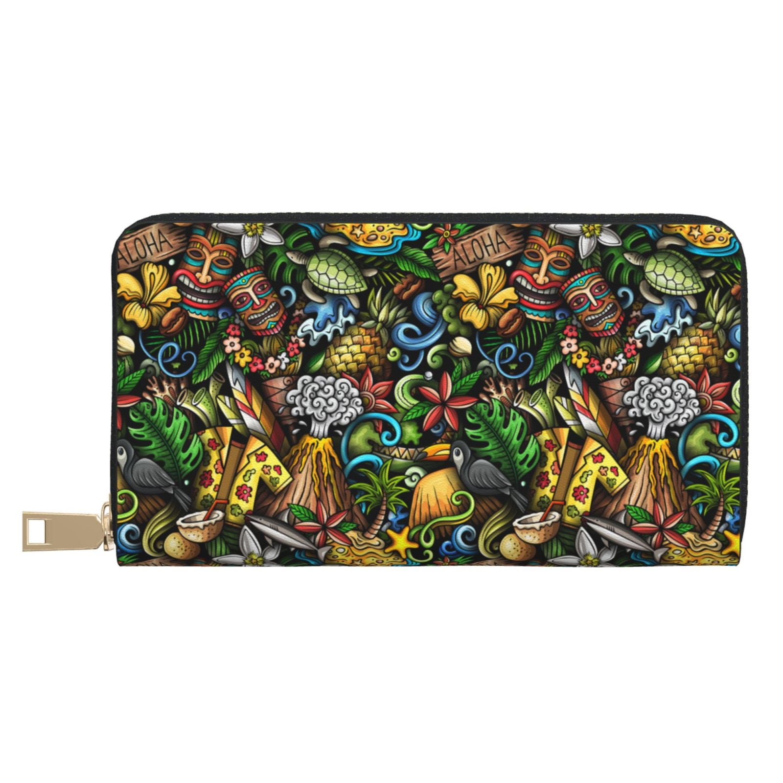 Hawaiian Culture Symbols Wallet Women, Leather Bifold Multi Card Wallet ...