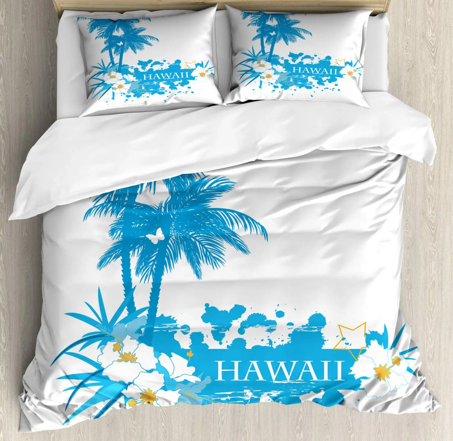 Hawaiian Duvet Cover Set Exotic Floral Island Theme Tropical Hawaii ...