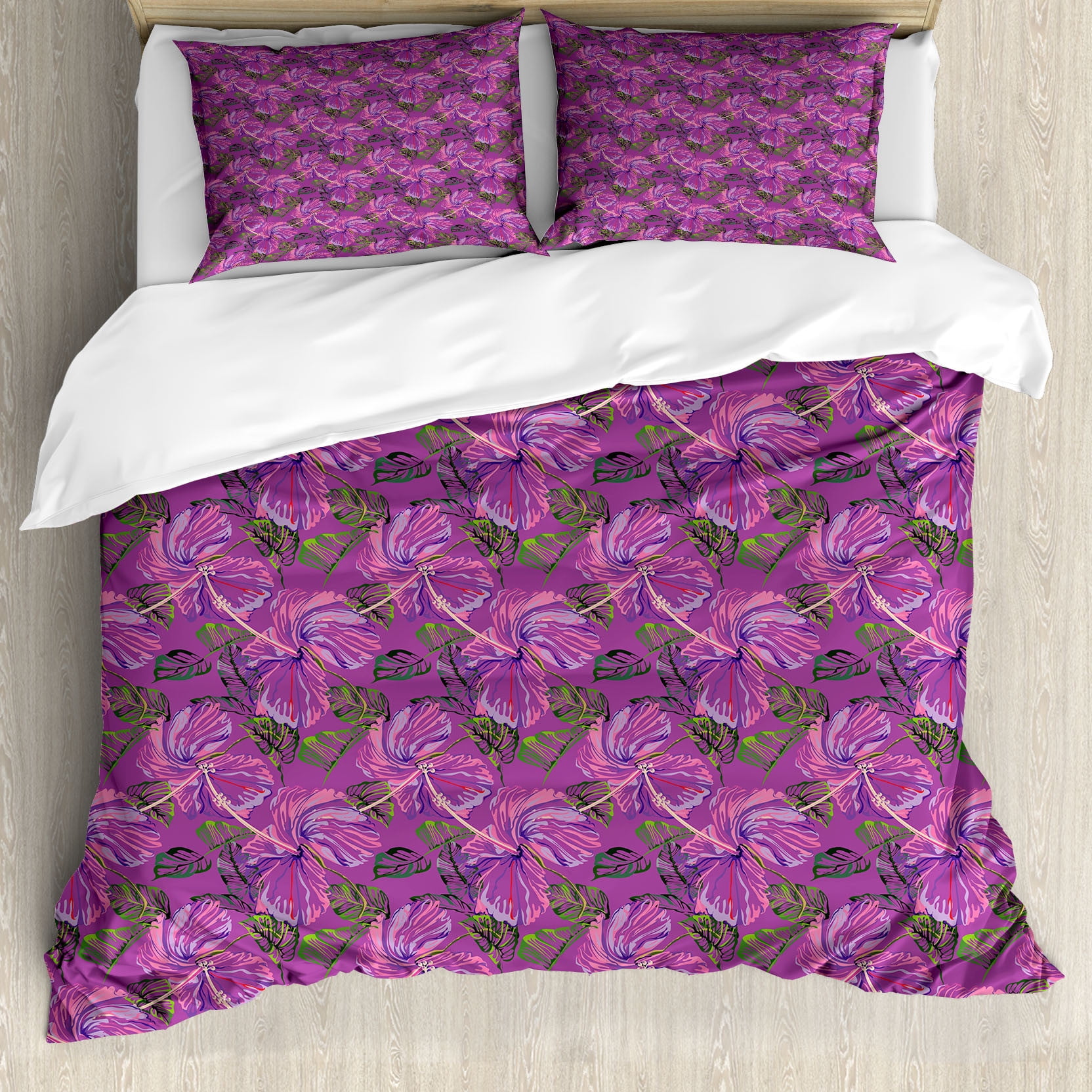 Hawaiian Duvet Cover Set, Exotic Style Colorful Hibiscus Flower and ...