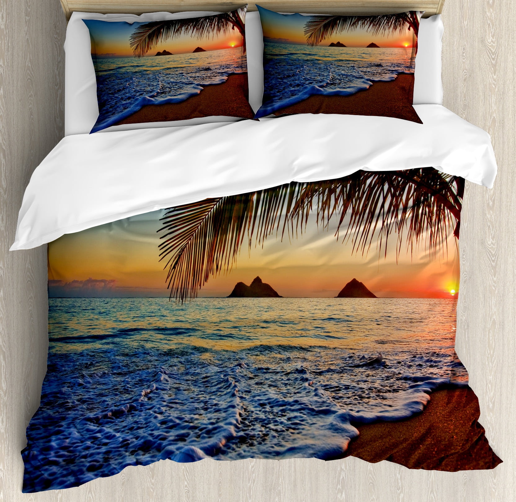Hawaiian Duvet Cover Set, Pacific Sunrise at Lanikai Beach Hawaii Wavy ...