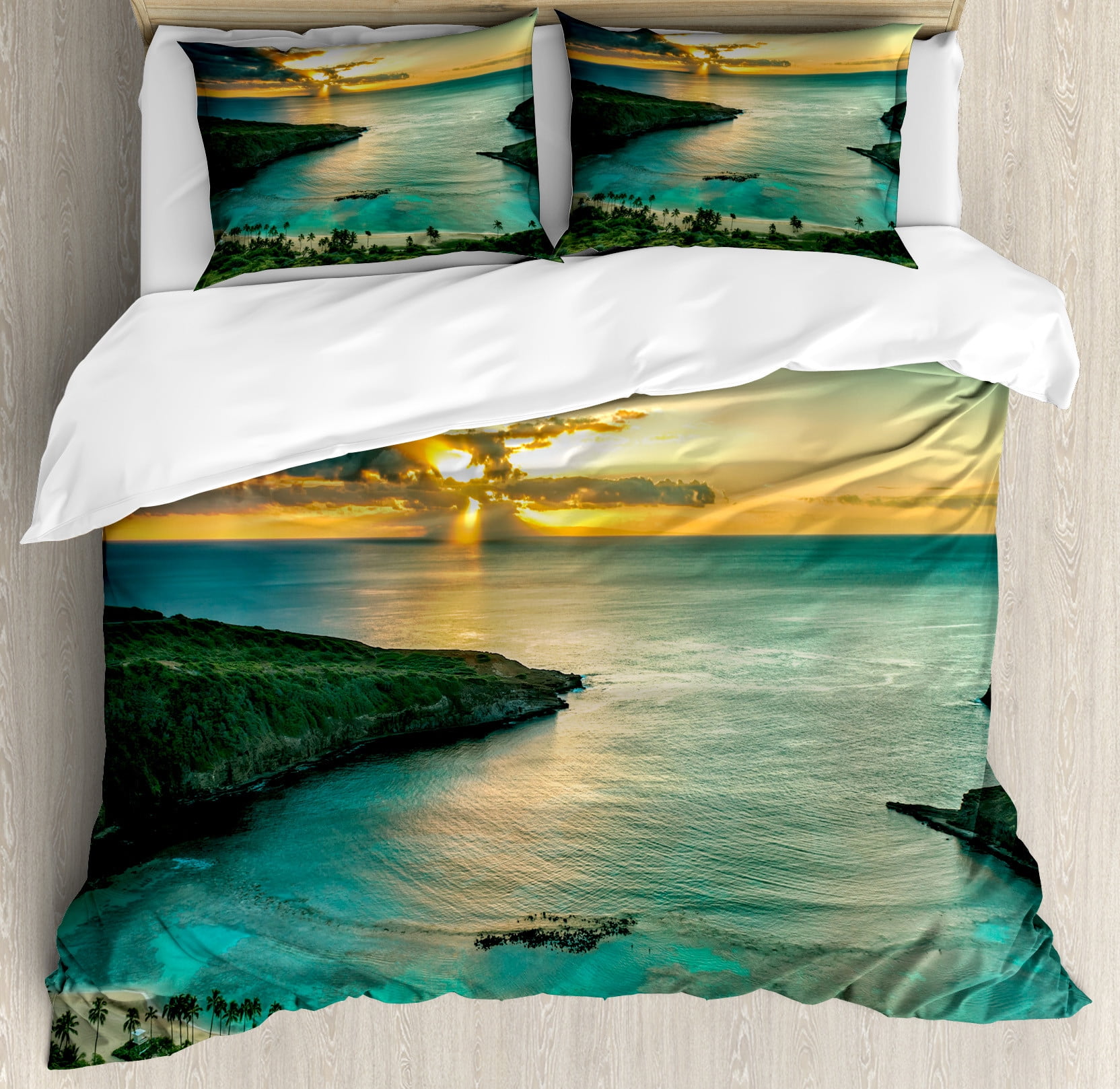Hawaiian Duvet Cover Set, Sunrise over Hanauma Bay Oahu Hawaii Sunbeams ...