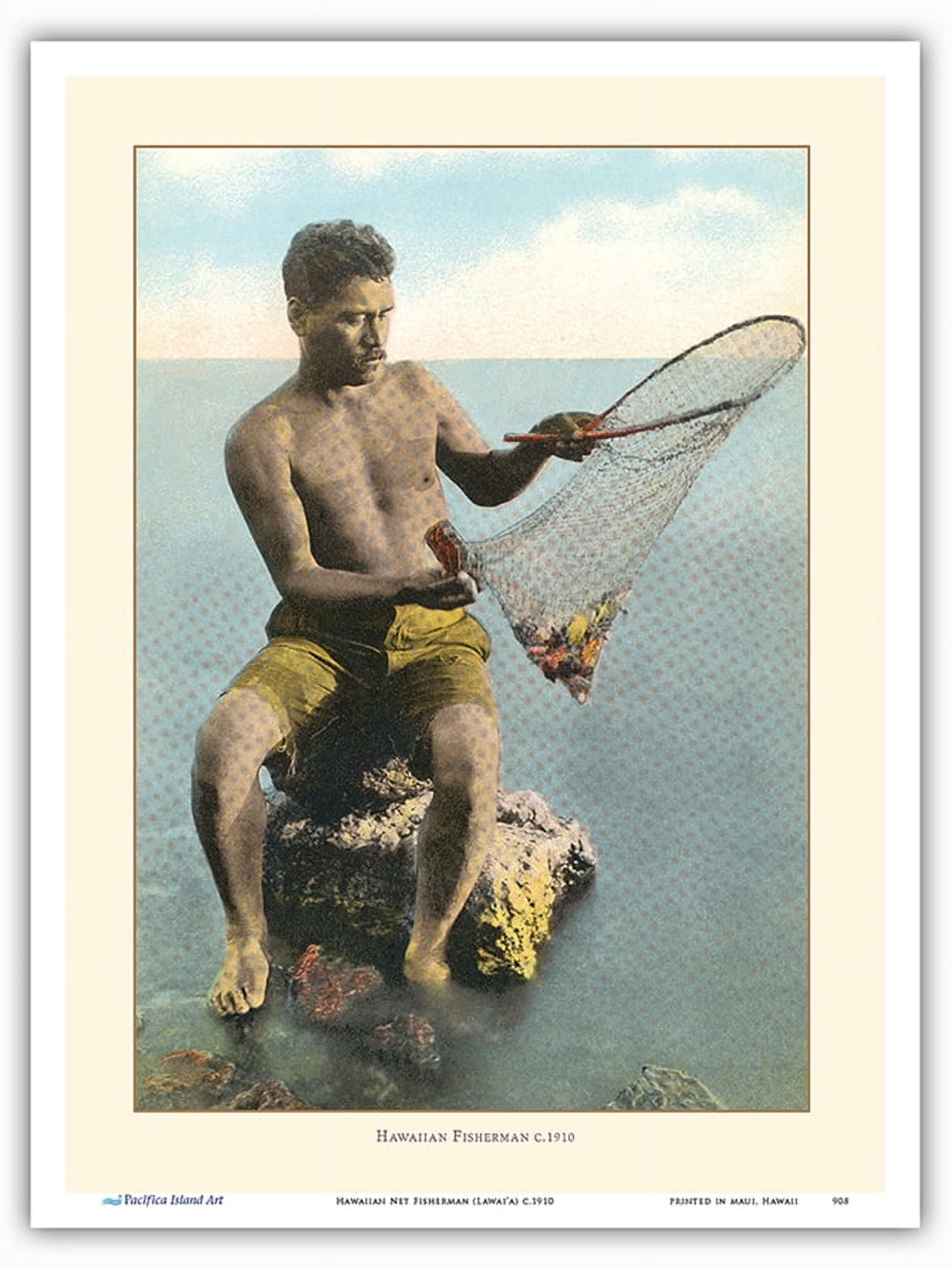 Hawaiian Fisherman - Fishing (Lawaiʻa) - Vintage Hawaiian Hand-Colored ...