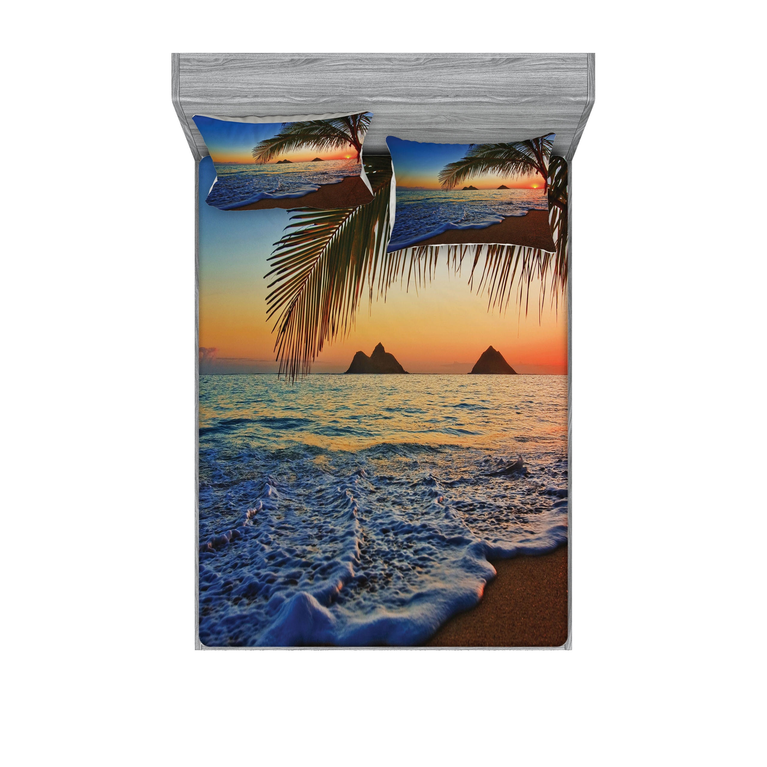 Hawaiian Fitted Sheet & Pillow Sham Set, Pacific Sunrise at Lanikai ...