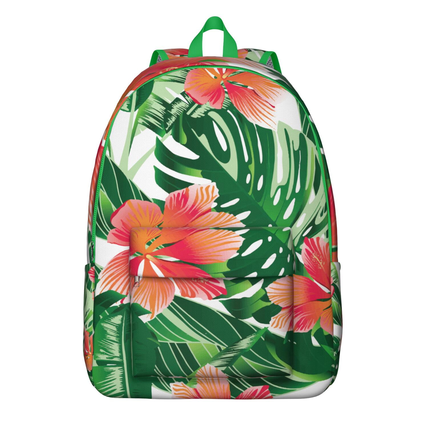 Hawaiian Floral Backpack, Tropical Leaf School Bag with Palm Inspired ...
