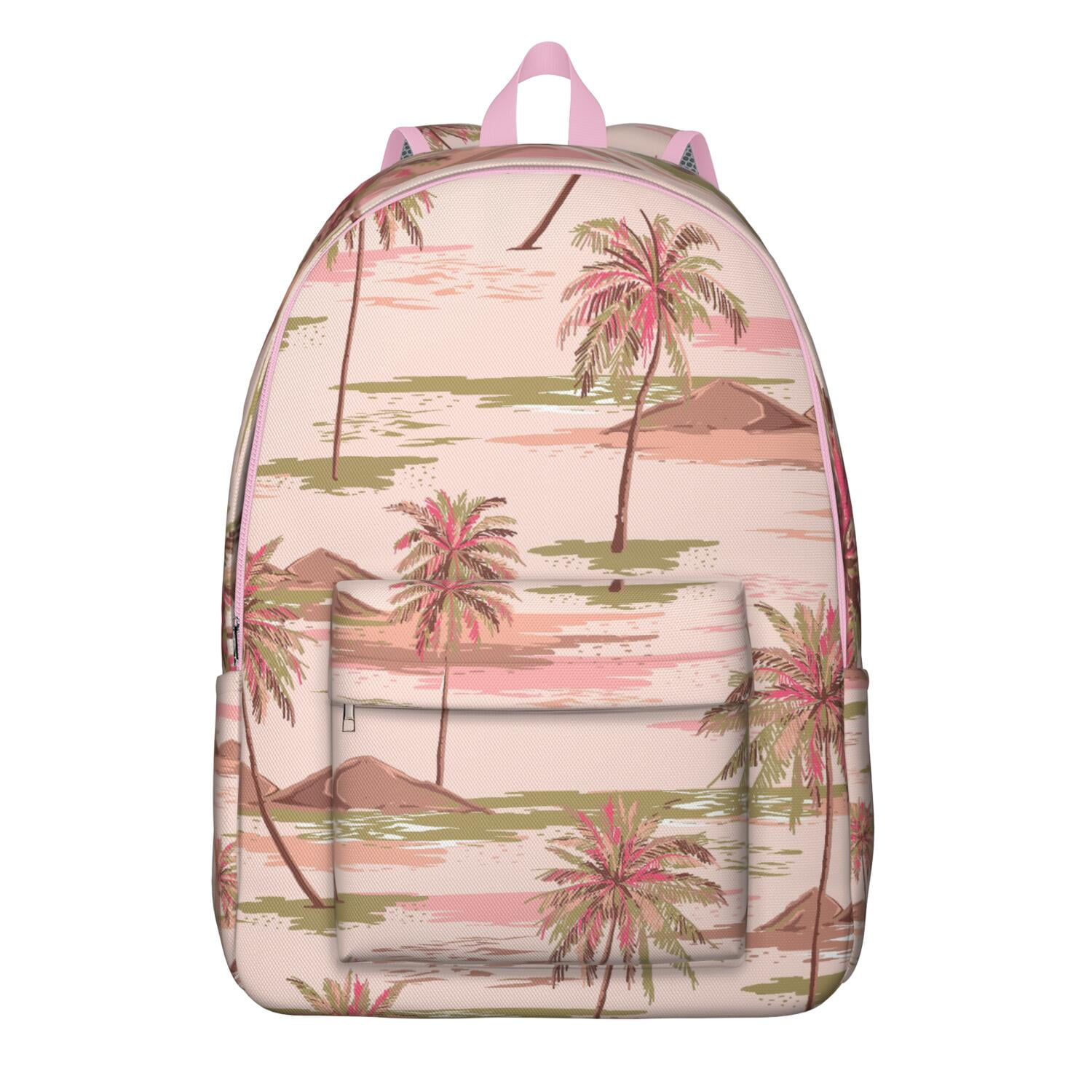 Hawaiian Floral Backpack, Tropical Leaf School Bag with Palm Inspired ...