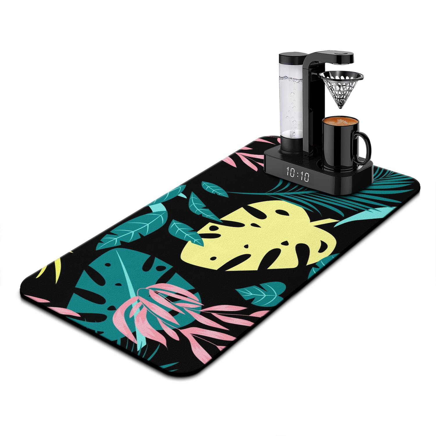 Hawaiian Floral Coffee Mat, Summer Vibe Absorbent Dish Drying Mat, Diatom Mud Kitchen Counter ...