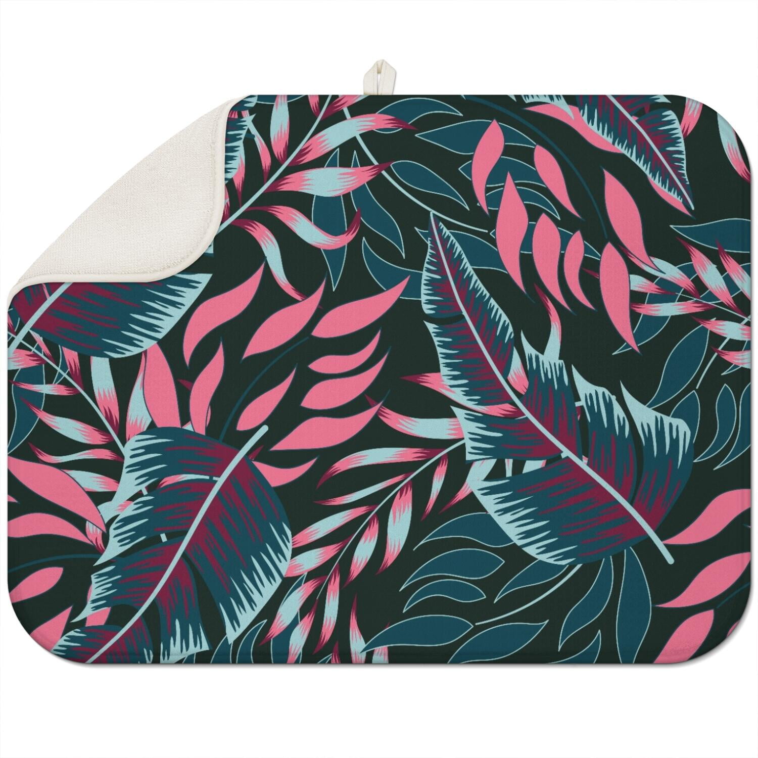 Hawaiian Floral Dish Drying Mat – Leafy Tropical Plant Design with ...
