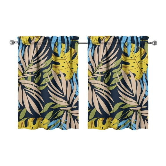 Hawaiian Floral & Jungle Leaves 2-Piece Kitchen Curtains 27.5x36 Inch ...