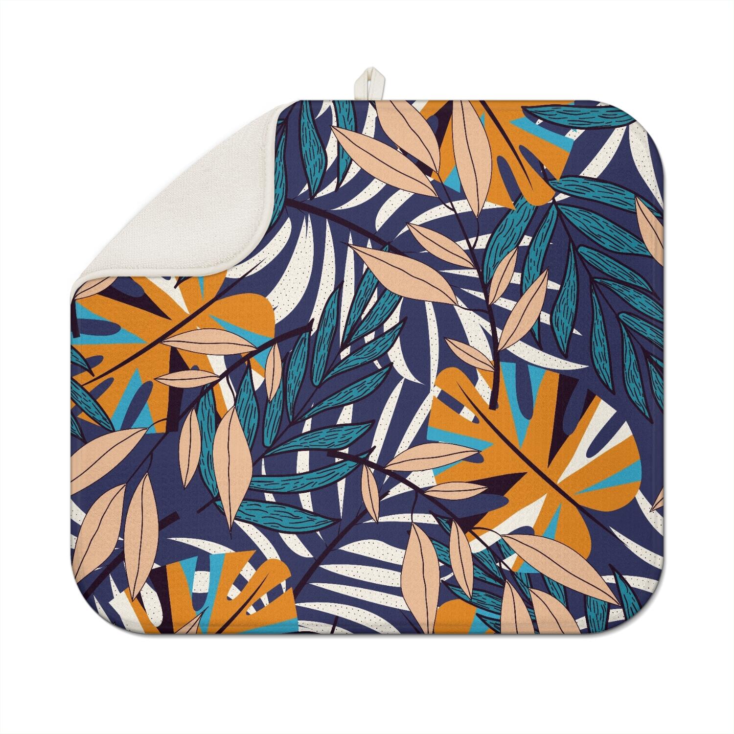 Hawaiian Floral Kitchen Drying Pad - Quick Dry Microfiber Sink Mat ...