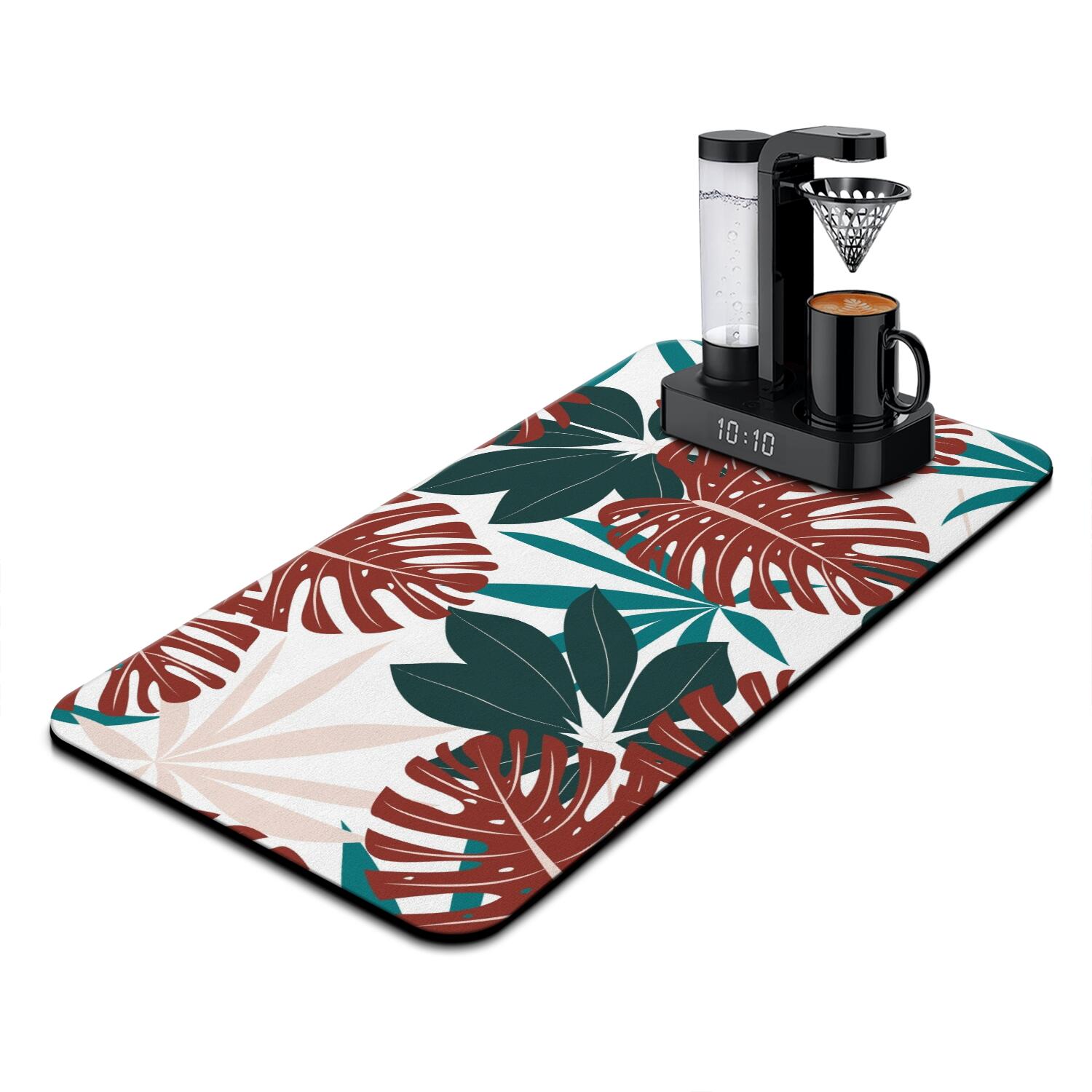 Hawaiian Floral Pattern Coffee Mat, Absorbent and Leak-Proof Drying Pad ...