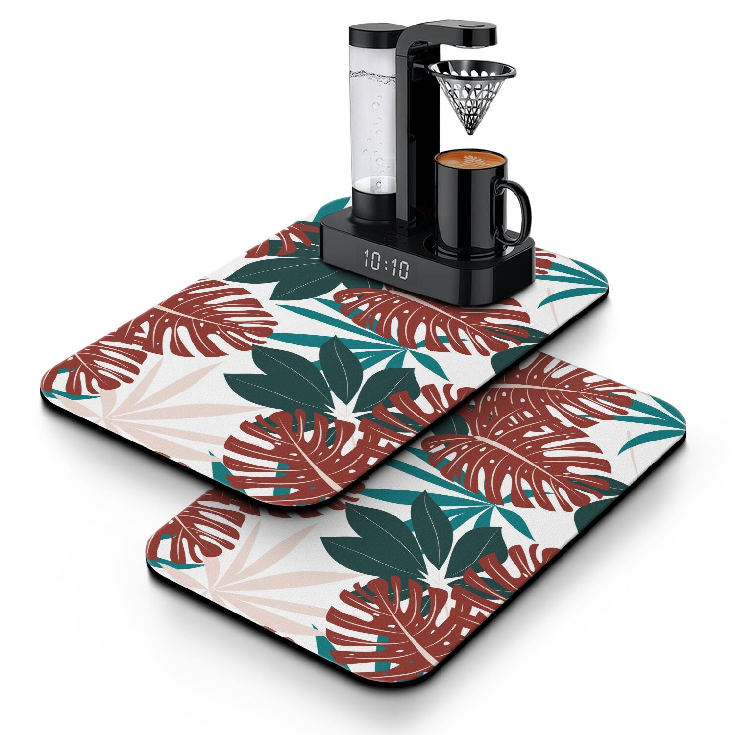 Hawaiian Floral Pattern Coffee Mat, Absorbent and Leak-Proof Drying Pad ...
