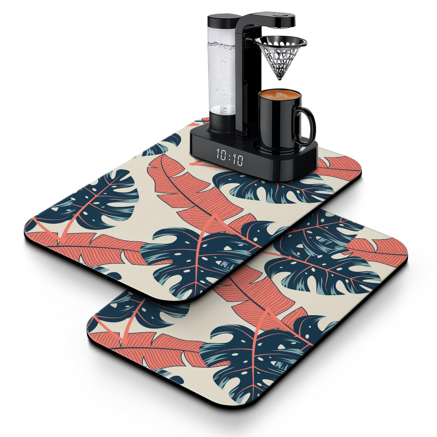 Hawaiian Floral Pattern Coffee Mat, Absorbent and Leak-Proof Drying Pad ...